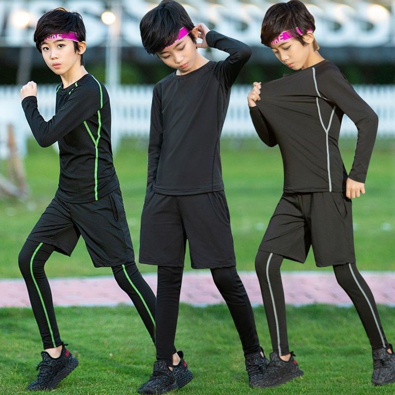 儿童紧身衣训练服套装速干衣打底服套装篮球足球田径服跑步训练服