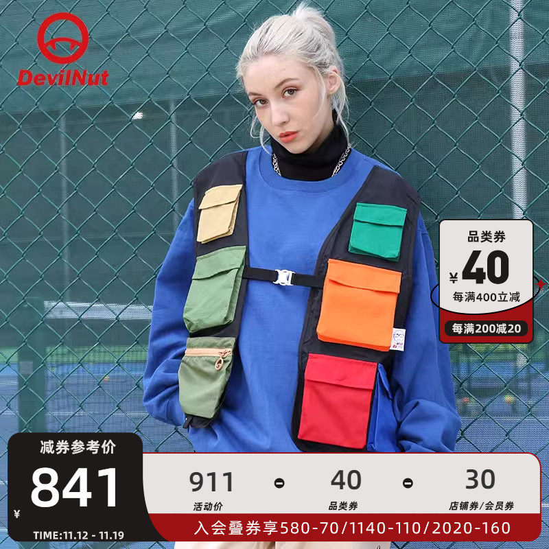 DEVIL NUT潮牌恶魔 21冬季新款拼接记者马甲卫衣 ZYL ATO_虎窝淘