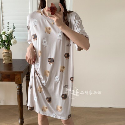 日系宽松短袖可爱莫代尔睡裙女