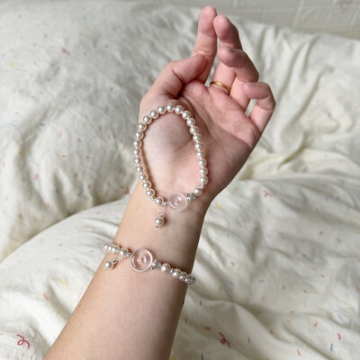 s925纯银天然粉水晶莫桑比克粉水手链手串女可爱生日礼物平安扣