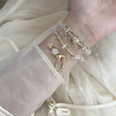 多面体原创 天然白水晶手链手串女款别针温柔大姐姐可爱精致水晶