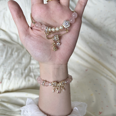 多面体原创！天然粉水晶手链手串别针胖星星珍珠精致可爱