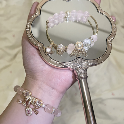 多面体原创 天然白阿塞粉水晶莫粉水晶手链手串珍珠梦语链可爱