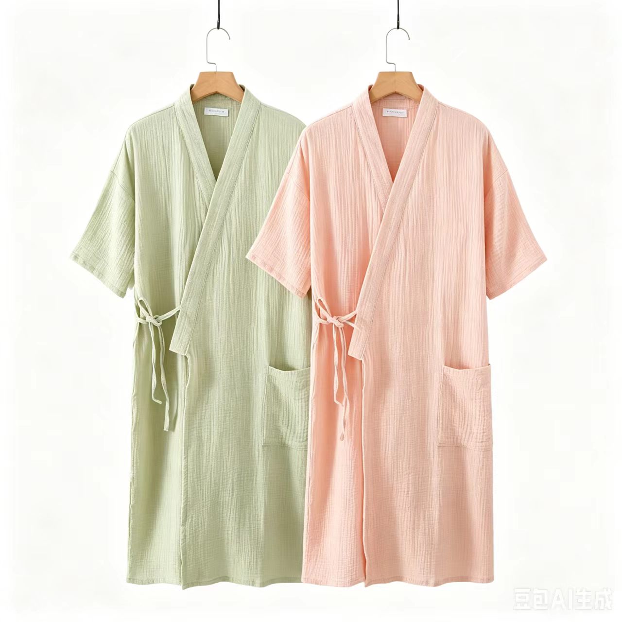夏季纱布绉纹短袖男女情侣浴袍睡袍家居服舒适吸水速干2026新款