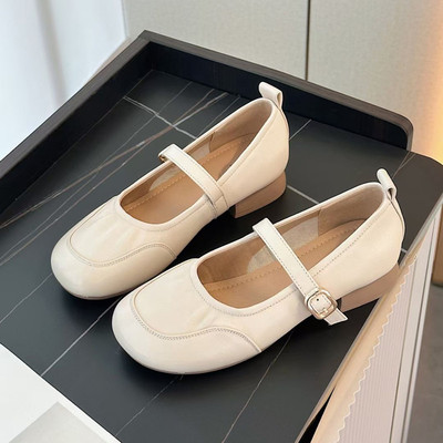 冰洁女鞋2024春季新款单鞋真皮低跟粗跟圆头皮鞋软底休闲鞋68230