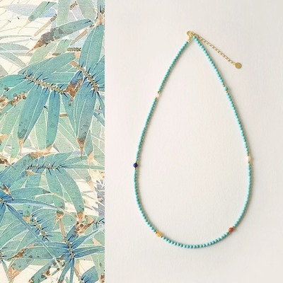 QIANTAO「云舒」原创新中式天然蓝绿松石南红多宝项链锁骨链礼物