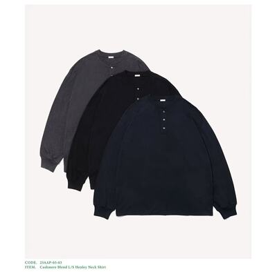 克什米尔羊毛棉混纺亨利领长袖