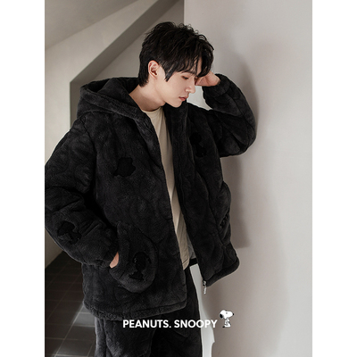 珊瑚绒夹棉睡衣男冬季加厚家居服