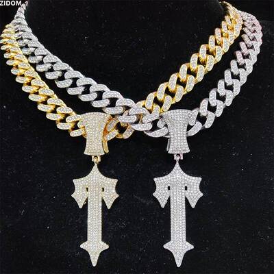 New Men Women Hip Hop Letter Iced Out Cross Sword Necklaces