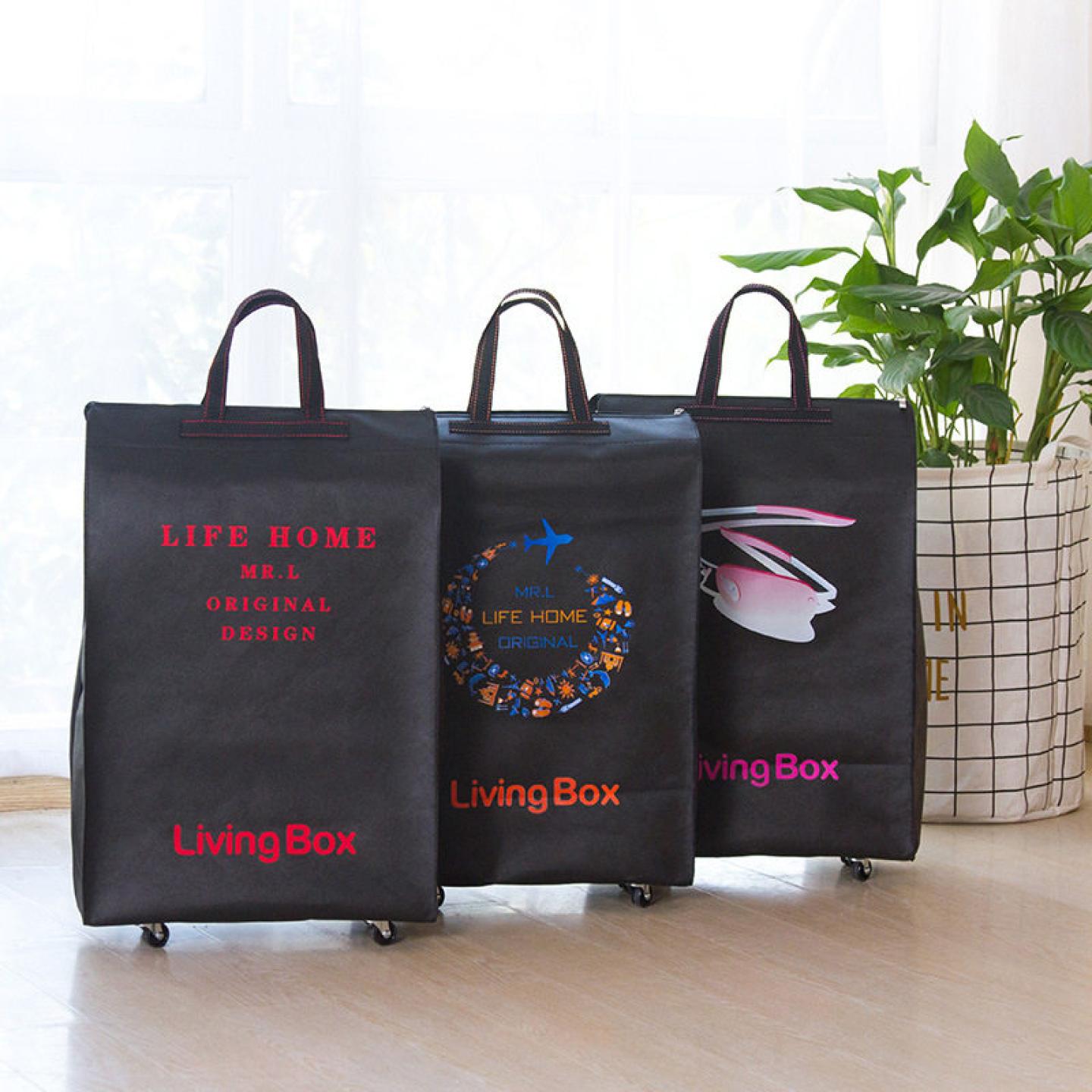 新款 livingbox加厚无纺布行李袋大容量防水出差带滑轮手提收纳包