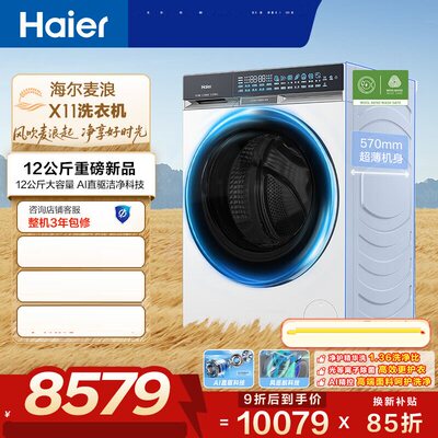 Haier/海尔 XQG120-BSNEG87WU1滚筒洗衣机12KG超薄大筒径风巡航