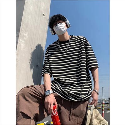 条纹短袖t恤男款潮牌上衣
