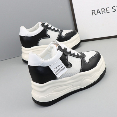 网面透气内增高8CM小白鞋