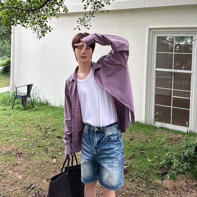 高林凡 亲肤廓形经典随性宽松衬衣百搭纯色长袖休闲多巴胺衬衫