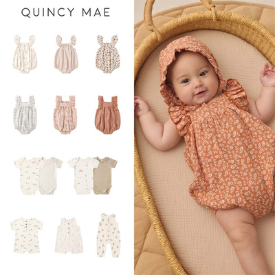 Quincy mae26春夏新款婴儿宝宝男女小童卡通短袖包屁衣连体衣哈衣