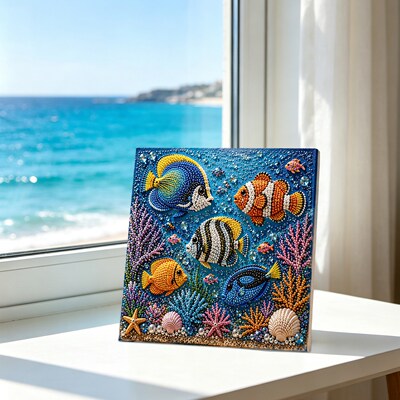 Ocean Sea Fish Diamond Painting 海底小丑鱼带框手工钻石画跨境