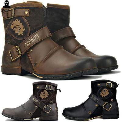 Men's Shoes Boots Warm Leather Vintage Motorcycle Male B