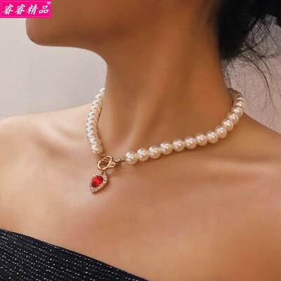New wedding pearl necklace women heart pendant bride choker