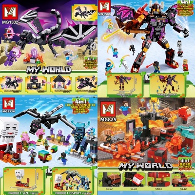 M牌我的漆黑世界下界夺宝狱焰魔神机甲末影龙恶魂鬼拼装积木玩具