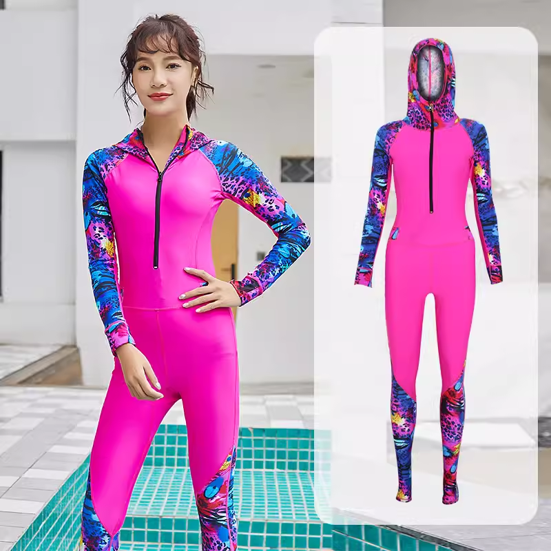 连体连帽潜水服女韩国水母衣大码长袖长裤防晒泳衣女浮潜服冲浪服