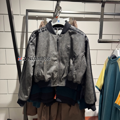 阿迪达斯三叶草女子皮面棉服外套