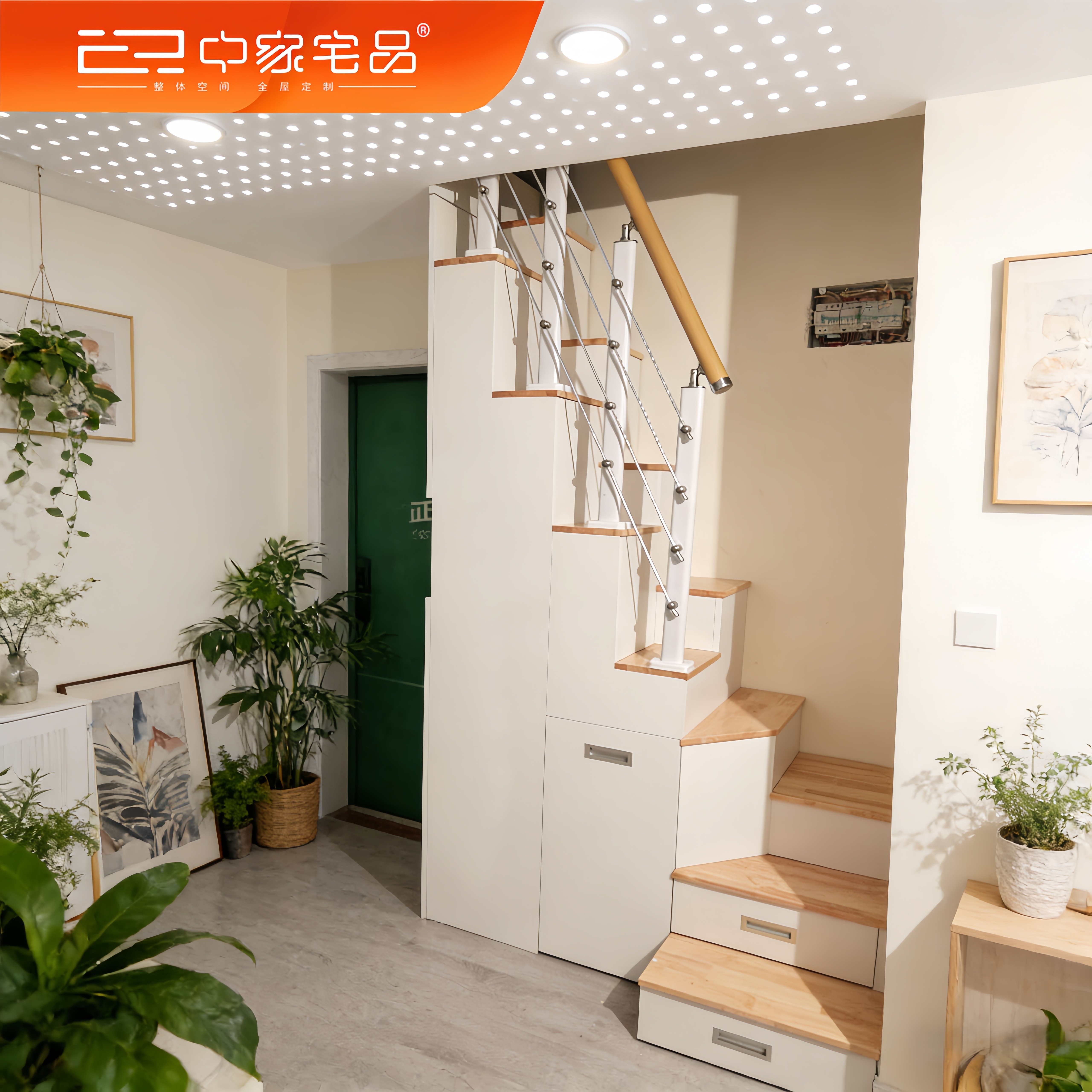 小占地超短洞口整体楼梯定制复式洋房阁楼梯柜设计定做鞋柜储物柜