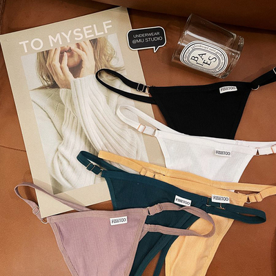 可调节罗纹棉性感细带无痕丁字裤