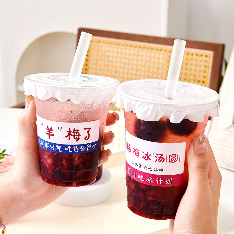 酸梅汤杯子商用一次性饮料瓶网红西瓜汁专用打包杯带盖摆摊橙汁杯