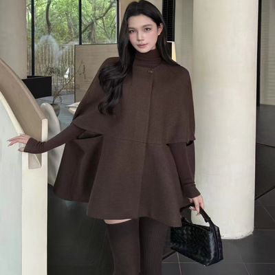 Vane韩版宽松镂空休闲毛呢外套