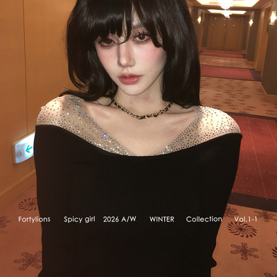 fortylions【1月10号20:00上新95折包邮】网纱烫钻V领拼接针织衫