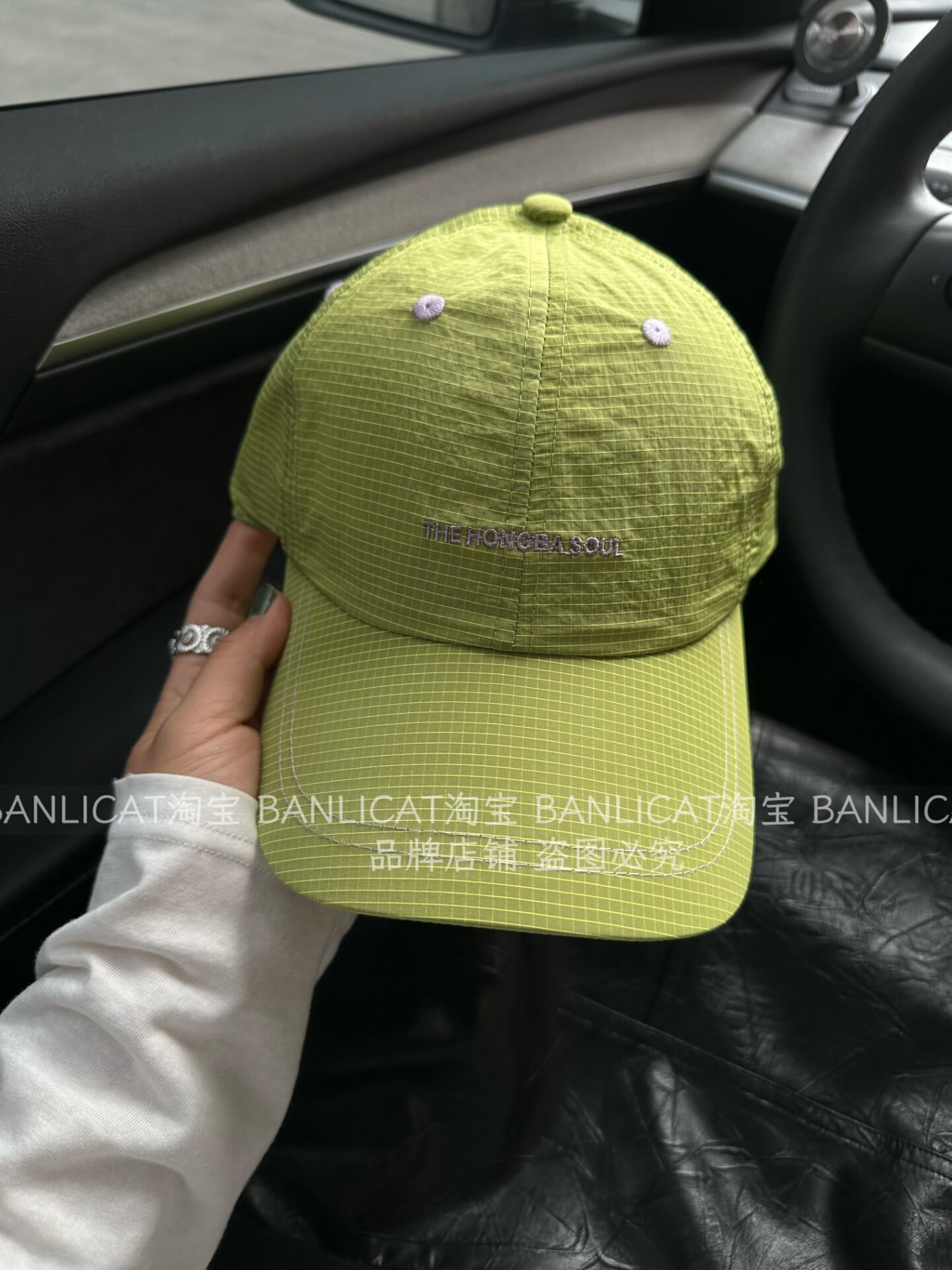 BanliCat 户外登山徒步速干透气显白绿色字母棒球帽男女轻薄帽子