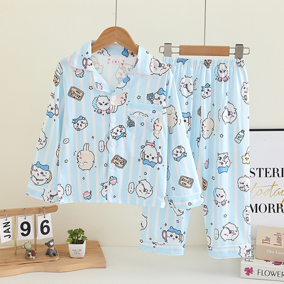儿童睡衣春秋薄款男女童开衫套装