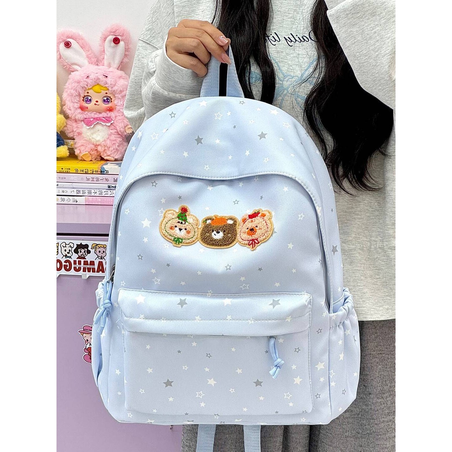 专柜品牌清新海盐蓝梦幻感满天星双肩包日系可爱软妹夏日出游糯叽