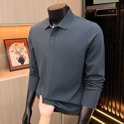 专柜品牌2026秋季新款男士T恤衫 翻领休闲棉质男长袖假二件 T2663