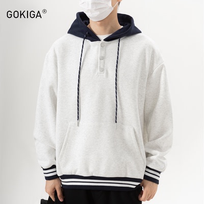 GOKIGA潮流撞色拼接假两件卫衣男