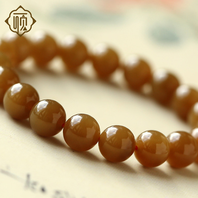 顽石灵吉祥糖韵水晶文玩一级细肉糖玉和田玉圆珠手串W2-353