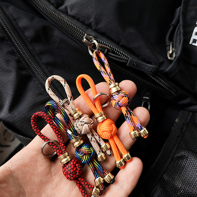 EDC拉链头7芯伞绳编织钥匙挂扣黄铜收尾坠钛合金钥匙圈背包吊坠