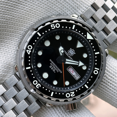STEELDIVE精钢专业300M潜水自动机械手表夜光双日历男罐头SBBN031