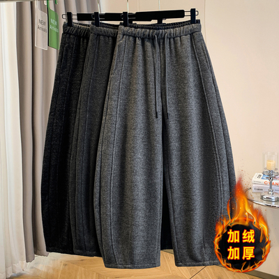 实拍羊绒休闲裤女2025冬季新款高腰宽松显瘦运动加绒加厚弯刀卫裤