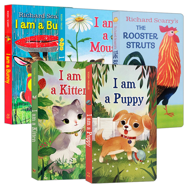 英文原版绘本我是一只兔子系列5册 I am a Bunny Kitten Puppy Mouse Rooster Struts幼儿英语启蒙纸板 ...
