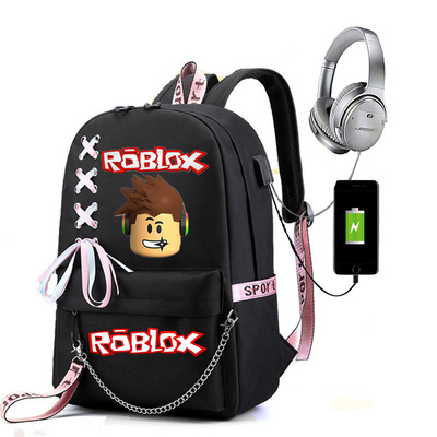 roblox游戏周边校园书包链条编织带USB初高中学生户外双肩背包