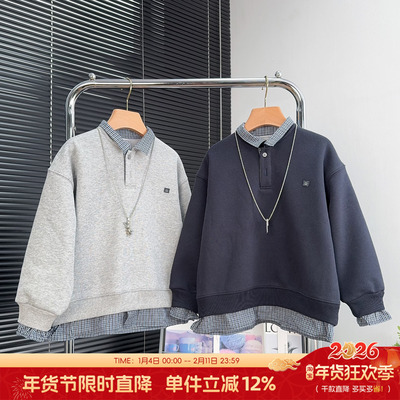 啦芙莱童装男女童假两件加绒卫衣