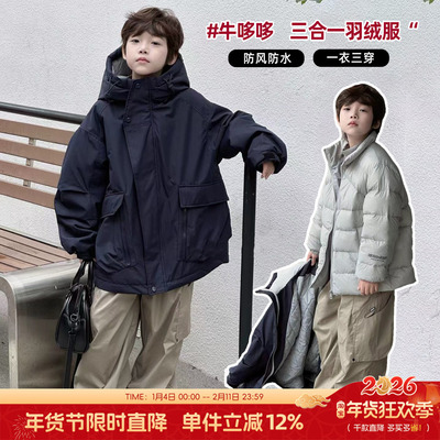 牛哆哆童装儿童三合一羽绒服