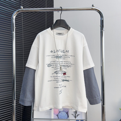 啦芙莱童装男女童假两件长袖T恤