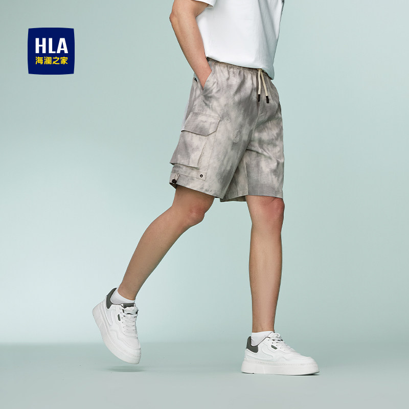 HLA/海澜之家简约休闲中裤26夏季新款松紧腰系带时尚工装五分裤男