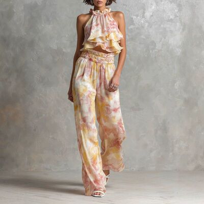New women summer sleeveless tops casual two piece lady suit