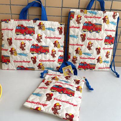 外贸尾货日单卡通可爱乔治猴收纳袋抽绳束口袋手提袋学生补习袋