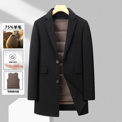 冬季毛呢大衣男士翻领中长款毛呢子风衣秋冬男装加厚羊毛呢子外套