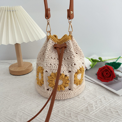 手工钩织雏菊水桶包diy材料包