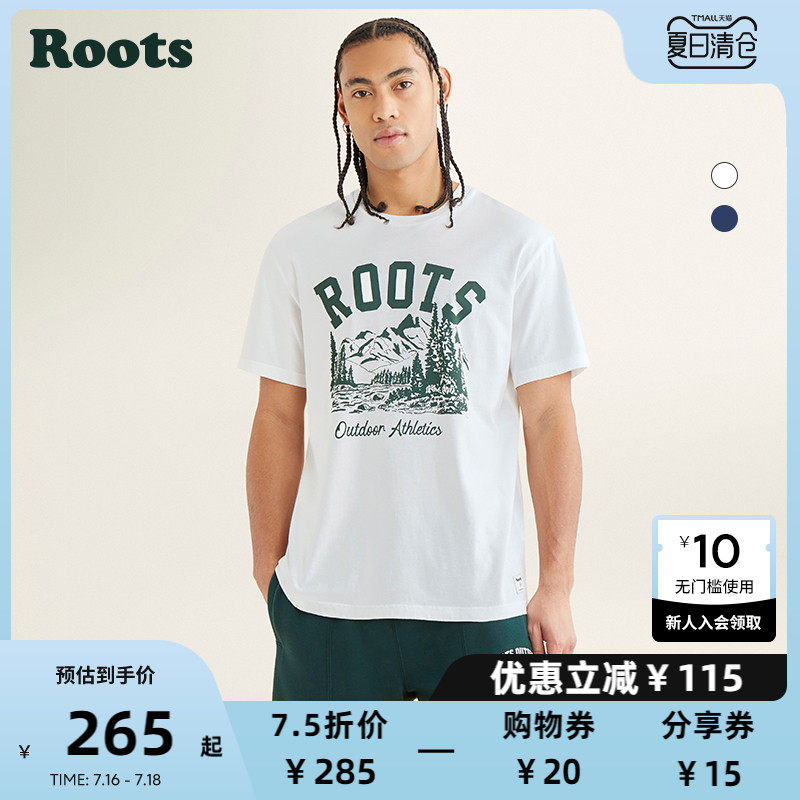 roots美式2023春夏新款男士户外休闲印花轻薄字母短袖T恤39031043_虎窝淘